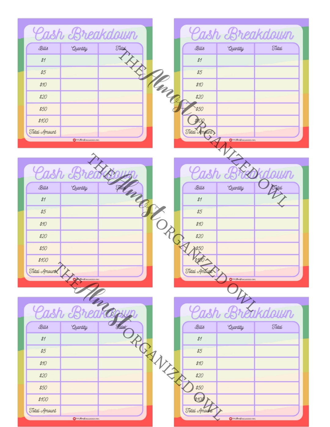 Cash Breakdown Slips | Teller Slip | Bank Teller Cash Form | DIGITAL ...