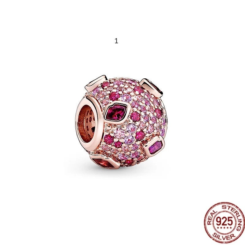 PR Charms Rose Gold Plated Pink Pave Daisy Flower Charm S925 Sterling ...