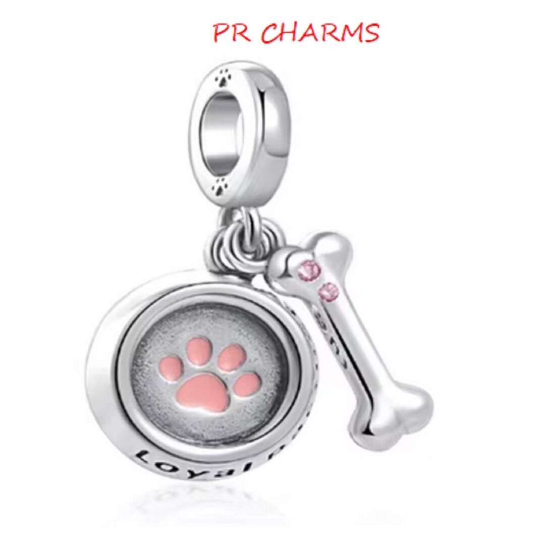 Sterling Silver Dog Paw Print Charm: Bone & Bowl Dangle, Pandora ...