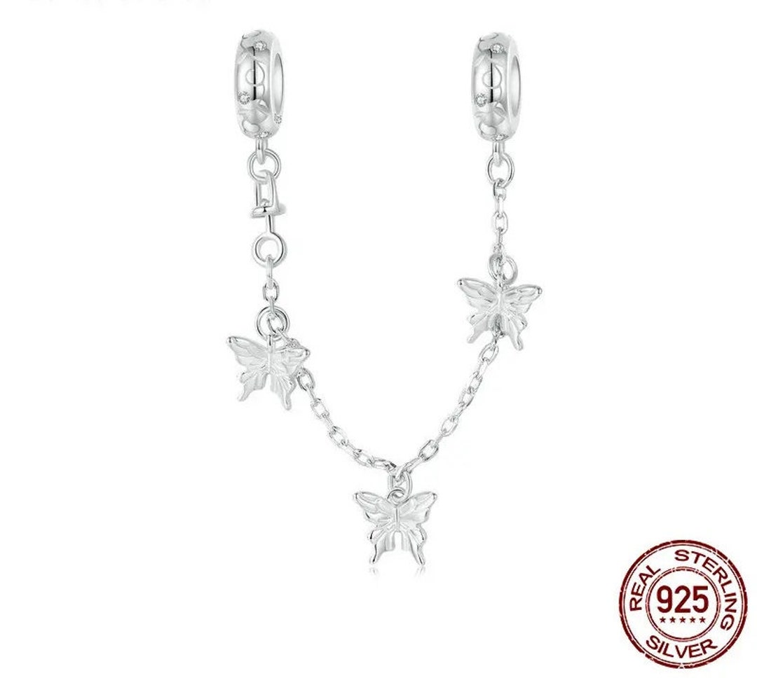 Sterling Silver Butterfly Safety Chain Charm: Pandora Bracelet ...