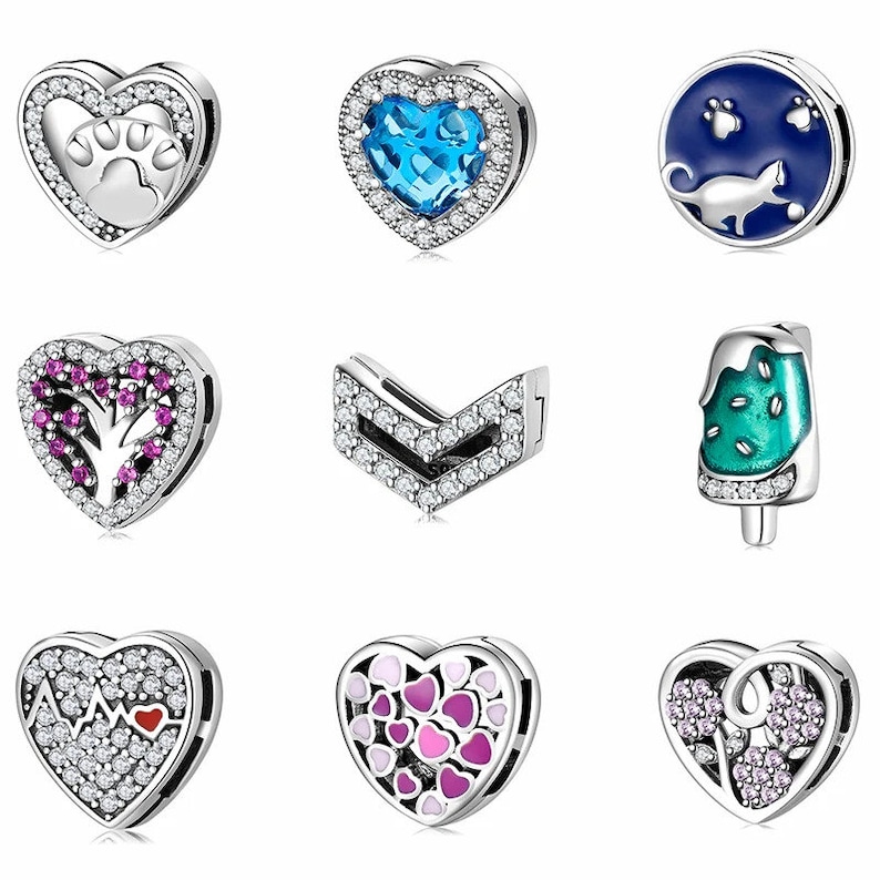 PR Charms 925 Sterling Silver | Heart Shape Clip Charms Beads ...