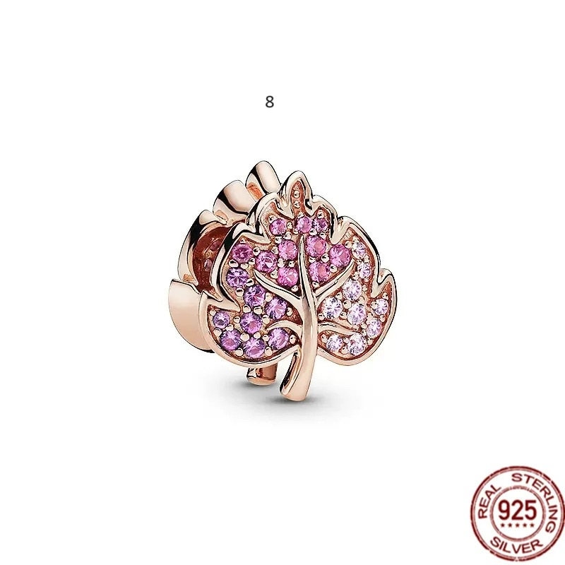 PR Charms Rose Gold Plated Pink Pave Daisy Flower Charm S925 Sterling ...