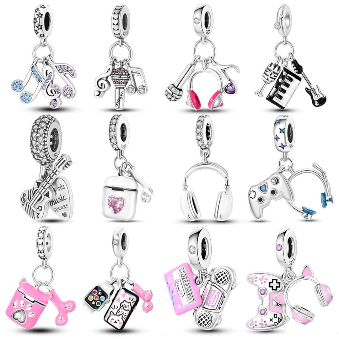 925 Sterling Silver Music Charms: Guitar, Microphone, Earphones - Etsy