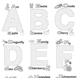 Alphabet Maze Game Educational Kids Puzzle A-Z Maze Set Insect and ...