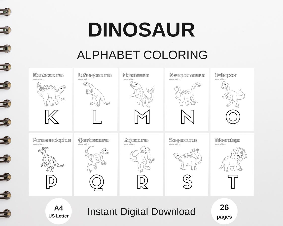 Dinosaur Alphabet Coloring Pages | ABC Coloring | Dino Alphabet | Dino ...