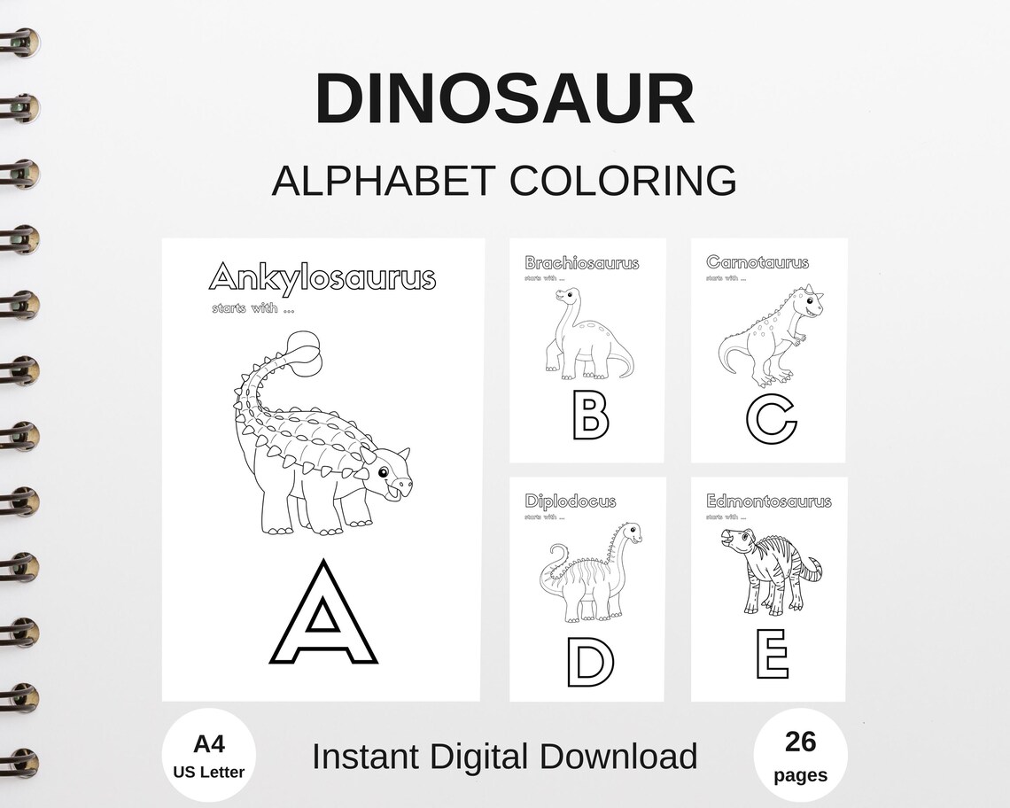 Dinosaur Alphabet Coloring Pages | ABC Dino Theme (printable Download ...