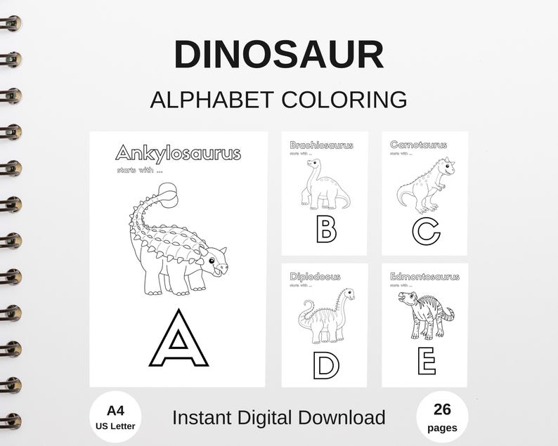 Dinosaur Alphabet Coloring Pages | ABC Coloring | Dino Alphabet | Dino ...