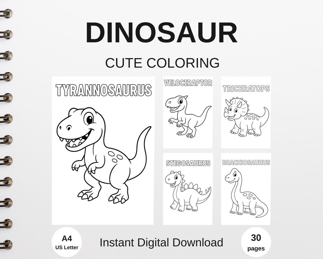 30 Dinosaur Coloring Pages for Kids | Printable PDF | Fun Activity for ...