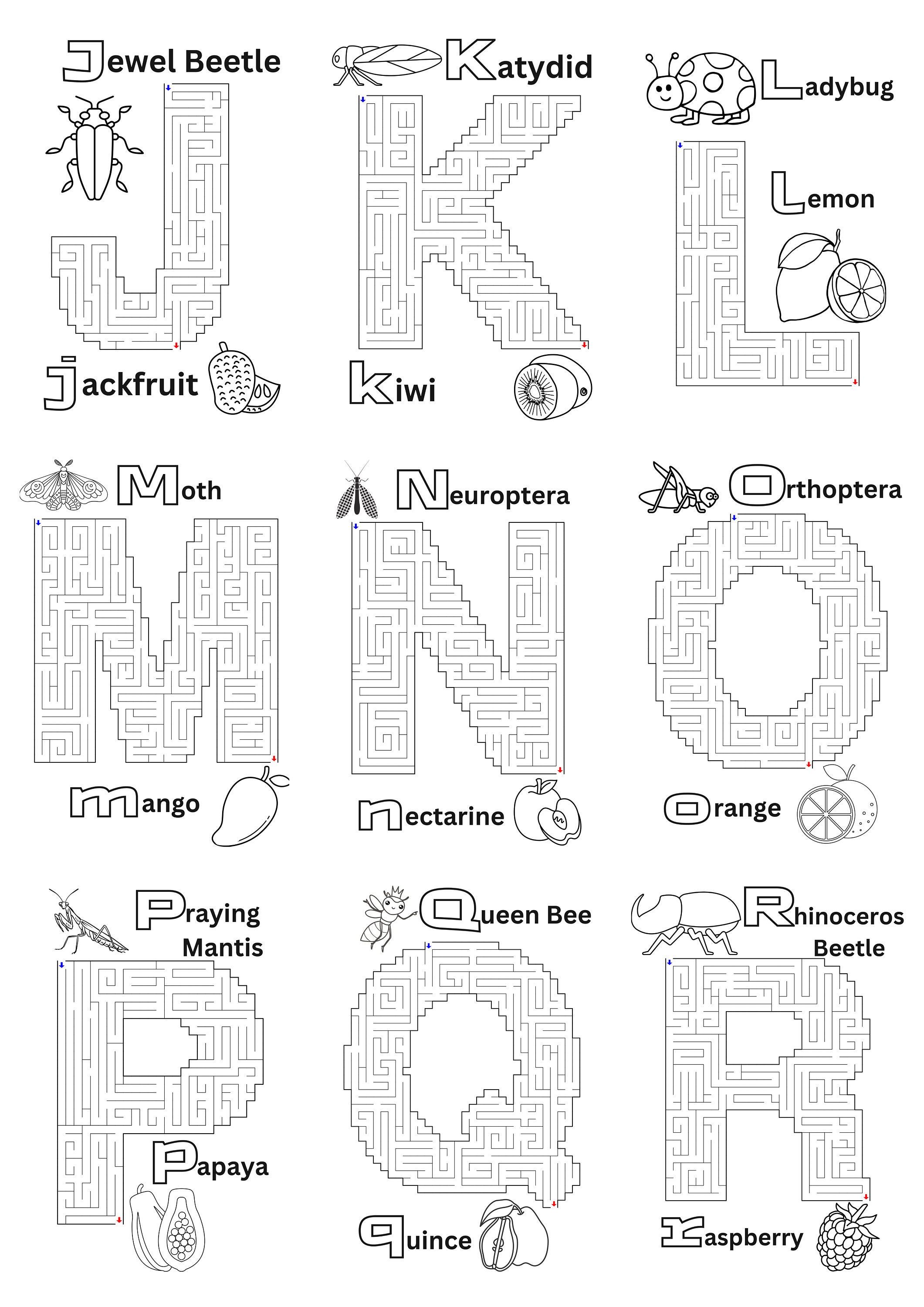 Alphabet Maze Game Educational Kids Puzzle A-Z Maze Set Insect and ...