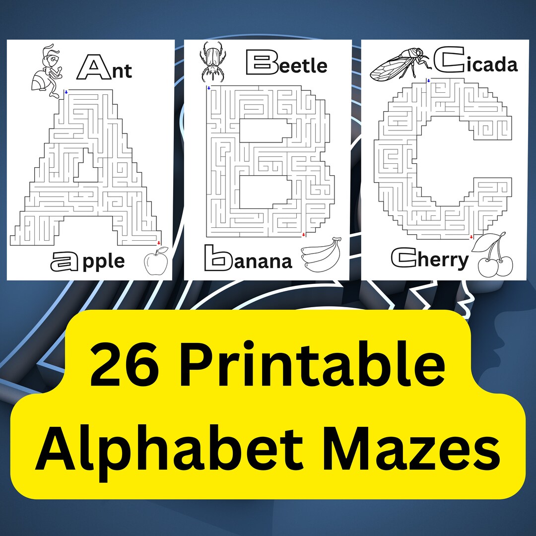 Alphabet Maze Game Educational Kids Puzzle A-Z Maze Set Insect and ...