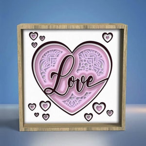 3D Heart Love Shadow Box SVG Template Graphic - Etsy
