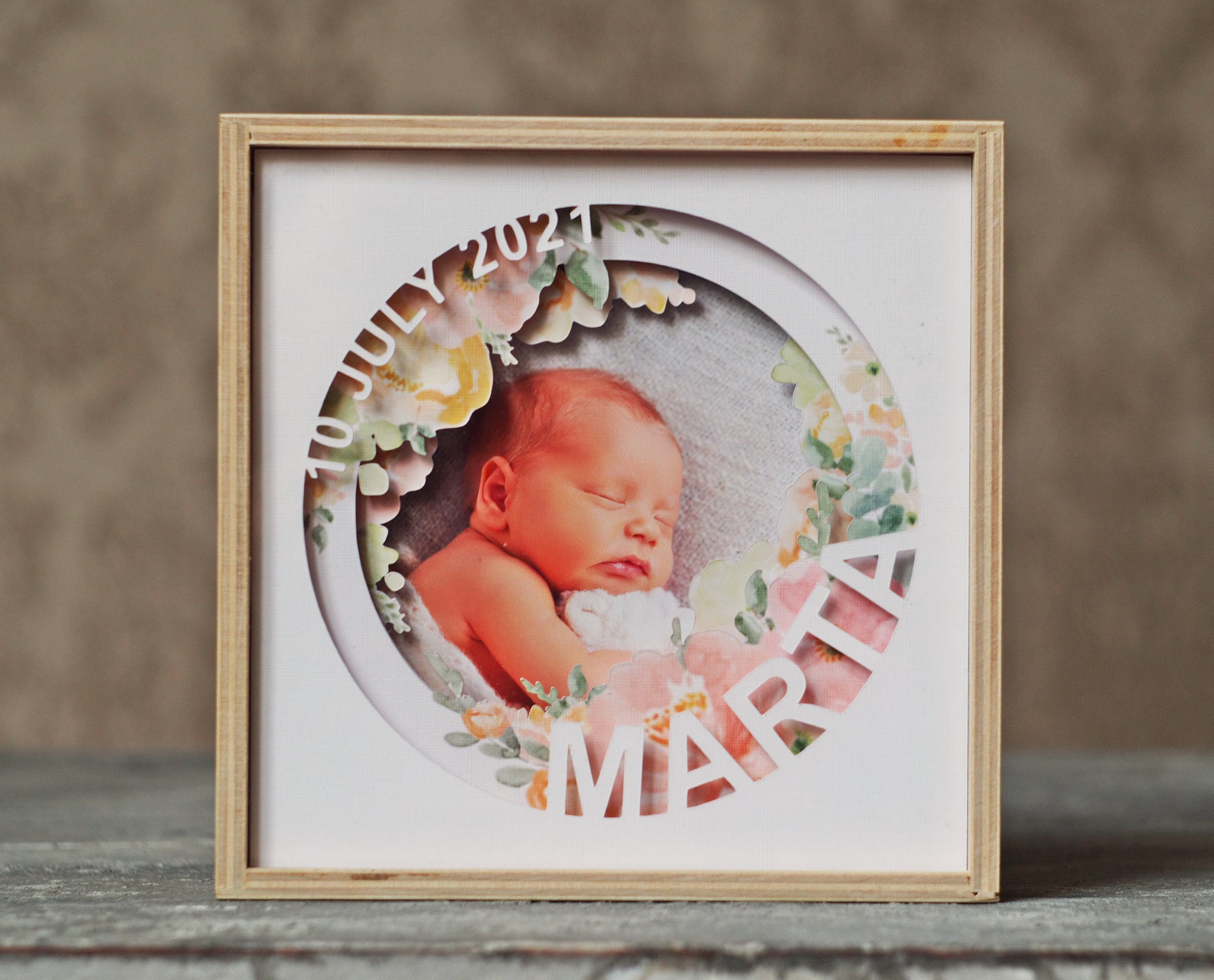 Baby Name Sign Shadow Box, Baby Photo Frame, Baby Birth Stats SVG, for ...