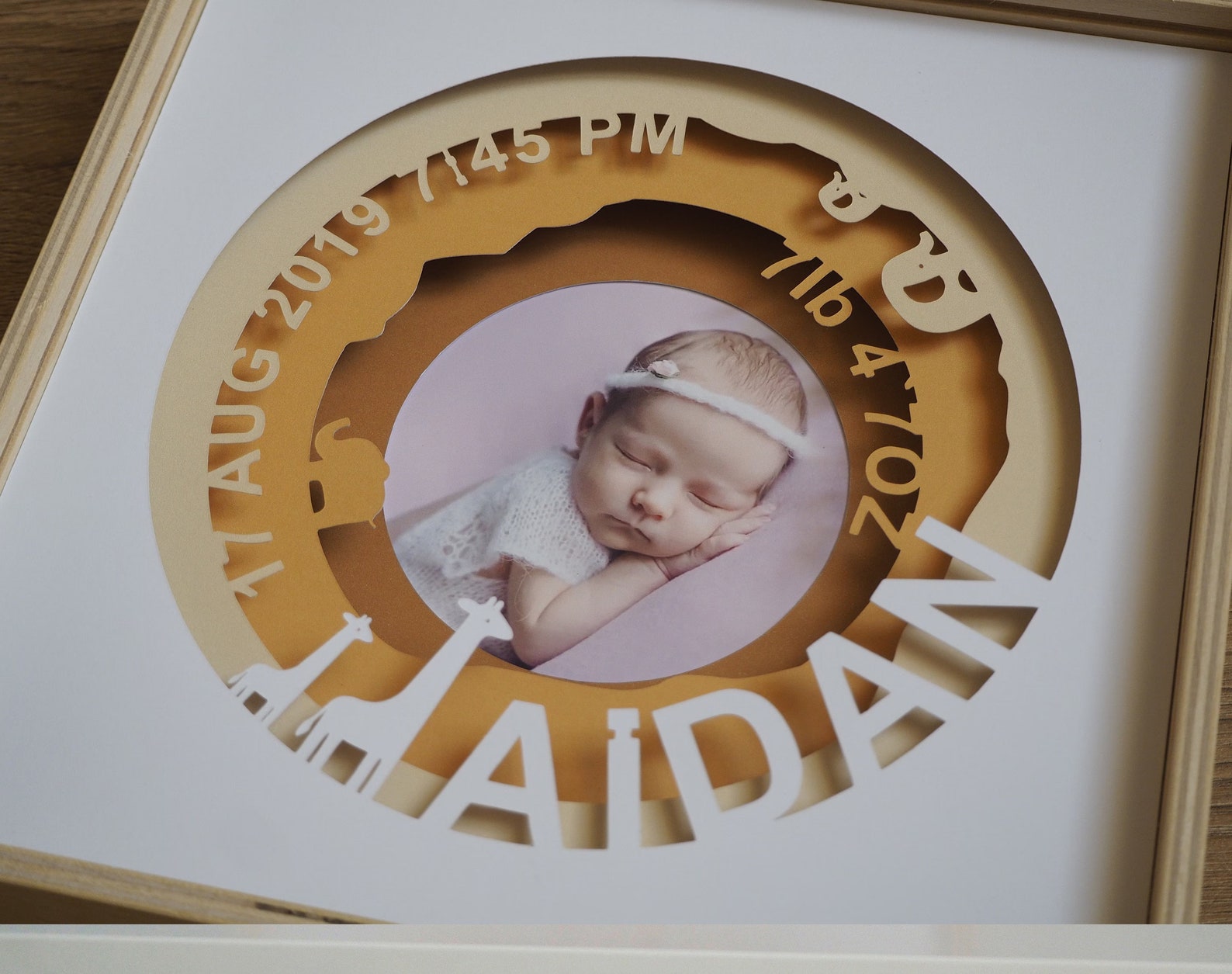 Baby Birth Stats Shadow Box, Baby Photo Frame Safari, Birth Stats SVG ...