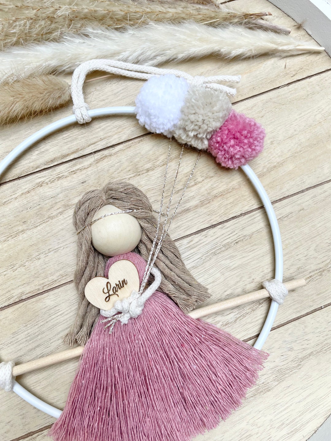 Makramee Engel Puppe mit Luftballons personalisiert, Geschenk zur Taufe ...