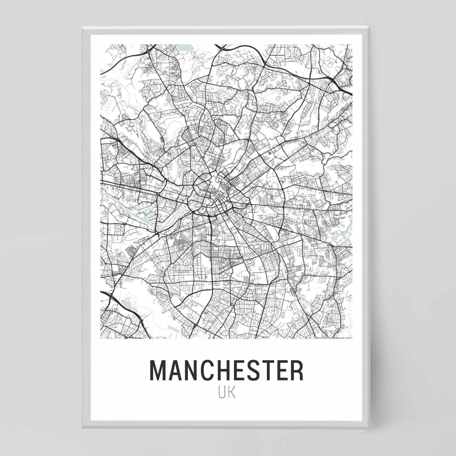 Manchester Map Manchester Map Prints Manchester City Print - Etsy