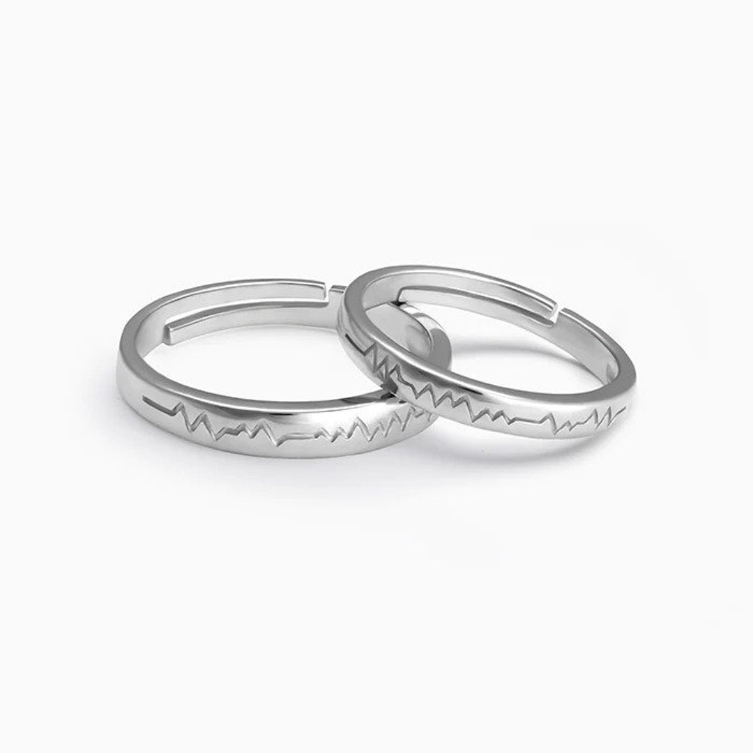Heartbeat Couple Rings , Love Couple Ring Matching Stainless Steel ...