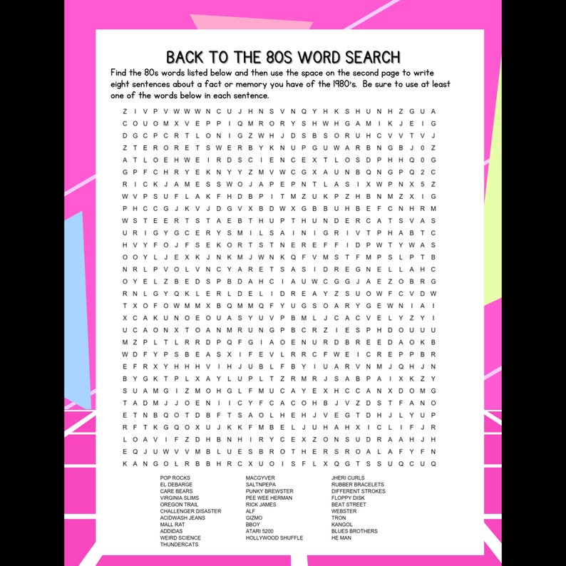 80s Word Search Word Search Gift Word Search for Adults Word Search for ...