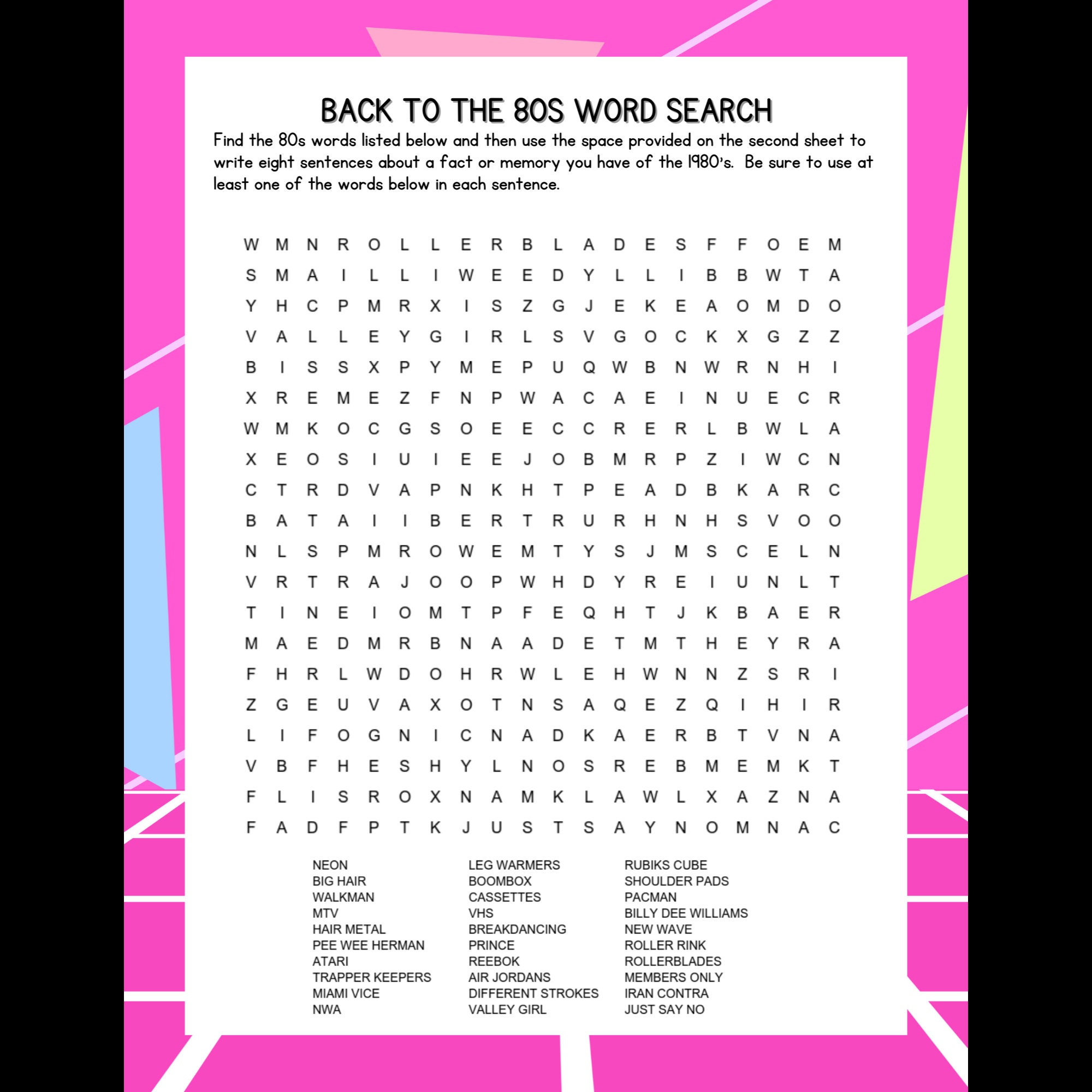 80s Word Search Puzzle Game for Adults and Kids - Etsy