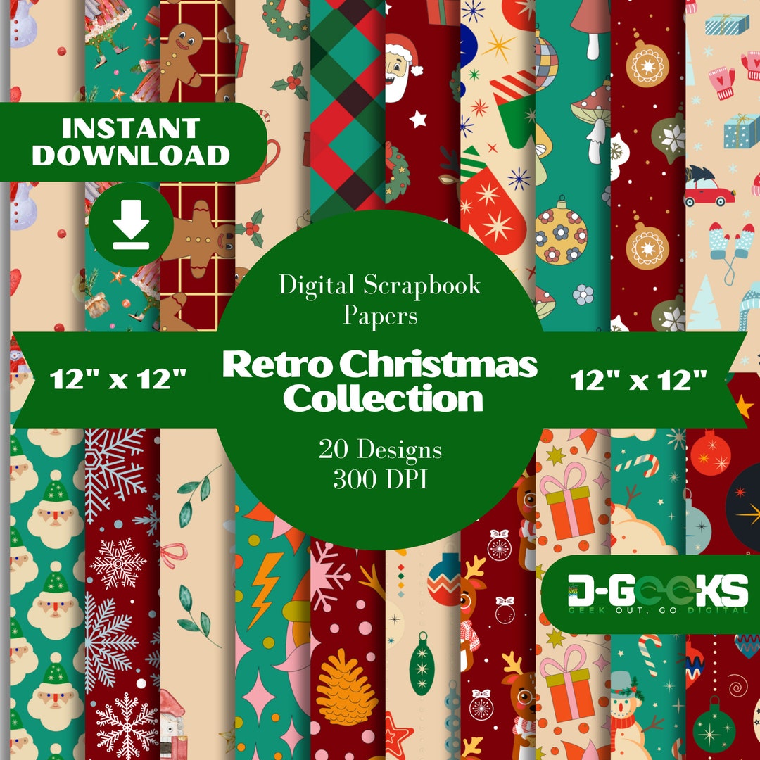 Retro Christmas Digital Paper, Mid Century Modern Scrapbook Paper ...