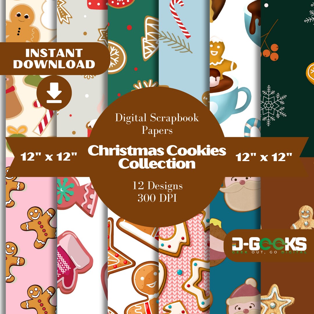 Christmas Cookies Collection Printable Papers Pattern, Holiday Baking ...