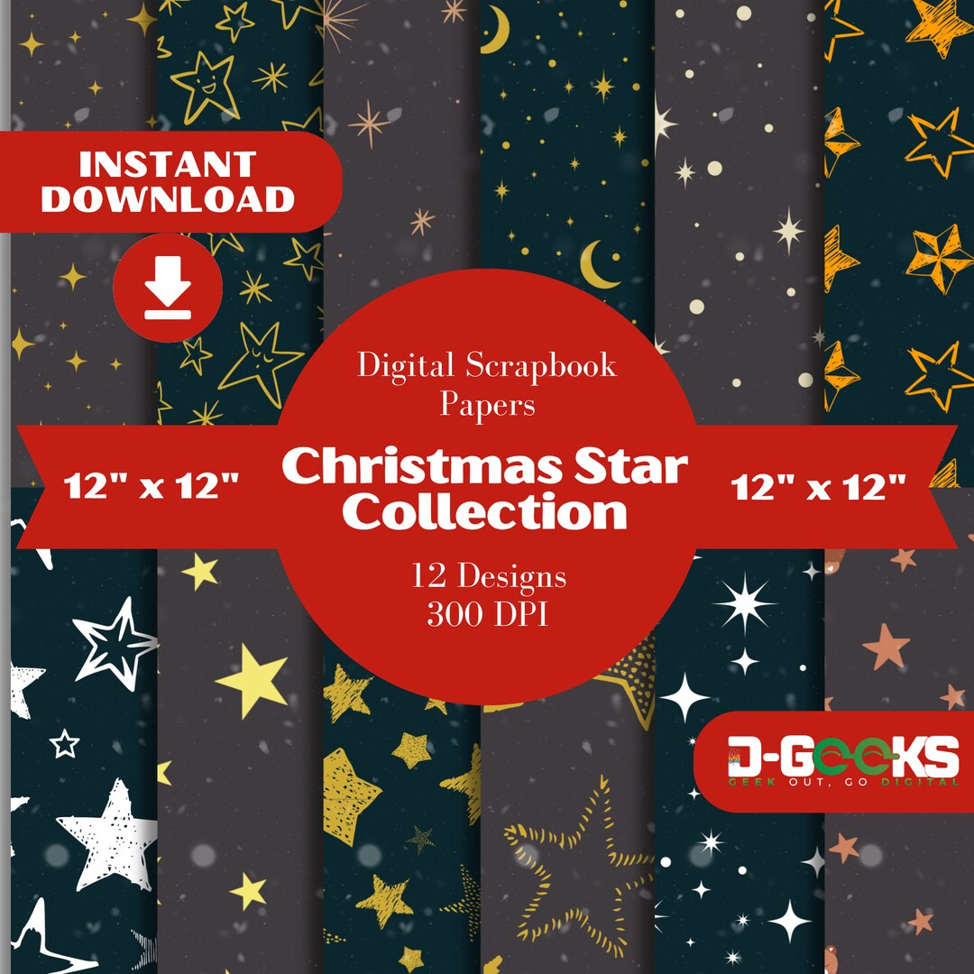 Shine Bright With Our Christmas Star Digital Paper Pack 12 Designs ...