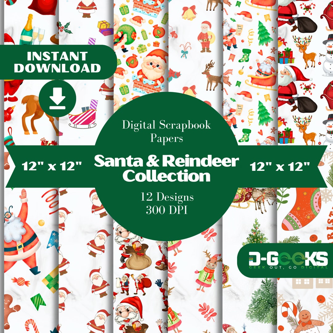Christmas Digital Santa Papers, Christmas Scrapbook Papers, Holiday ...