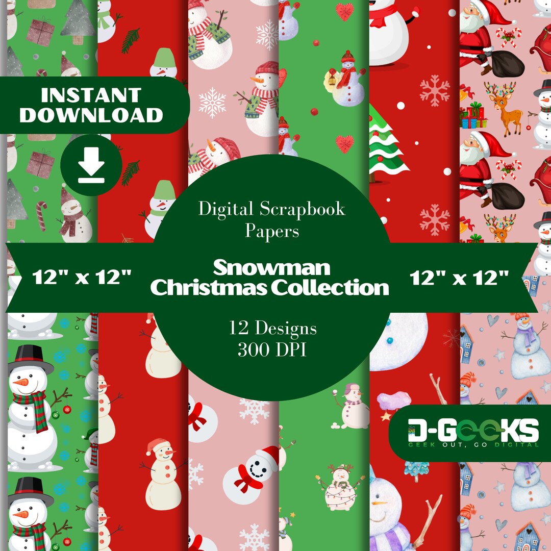Snowman Christmas Collection Digital Paper, Snowman Winter Holiday ...