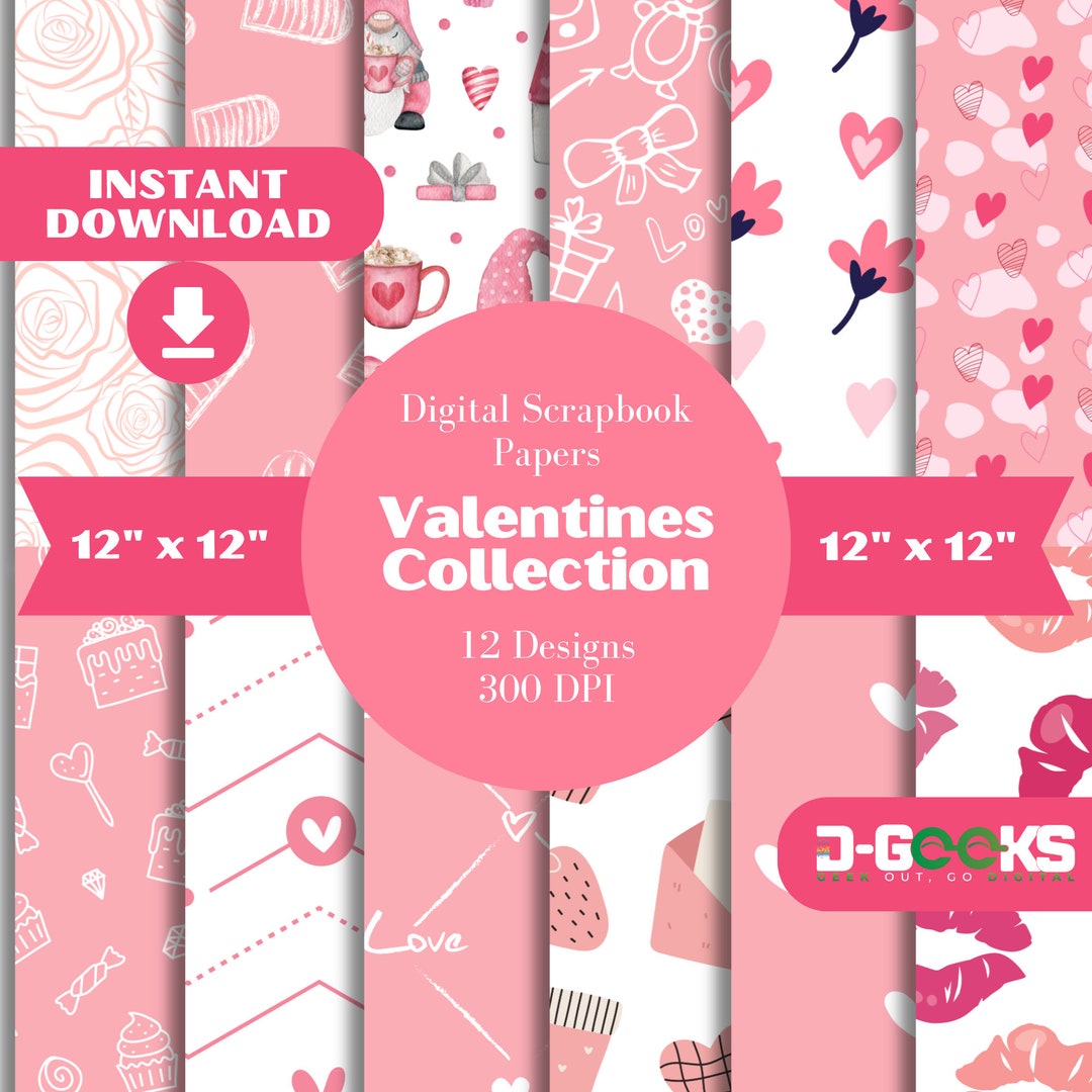 Valentine's Digital Paper Collection: 12 Designs, Valentines Seamless ...