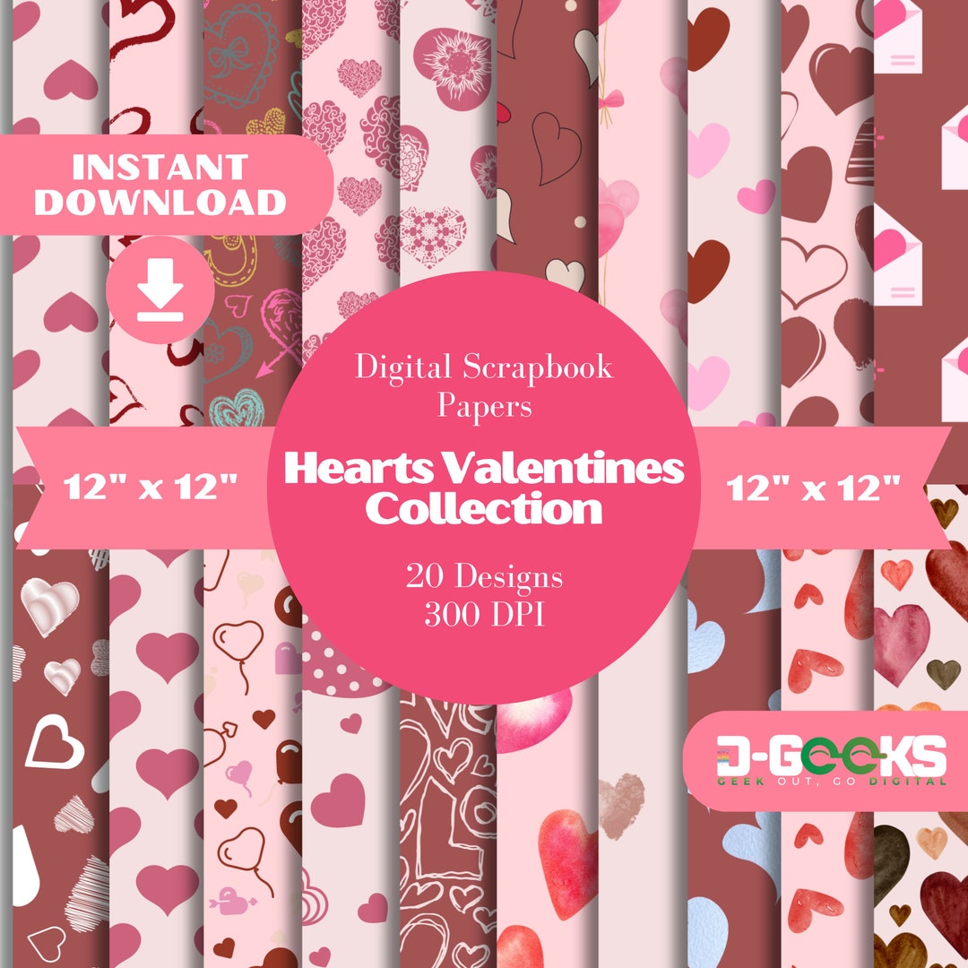 Hearts Valentine's Digital Paper: 20 Designs, Hearts Seamless Pattern ...