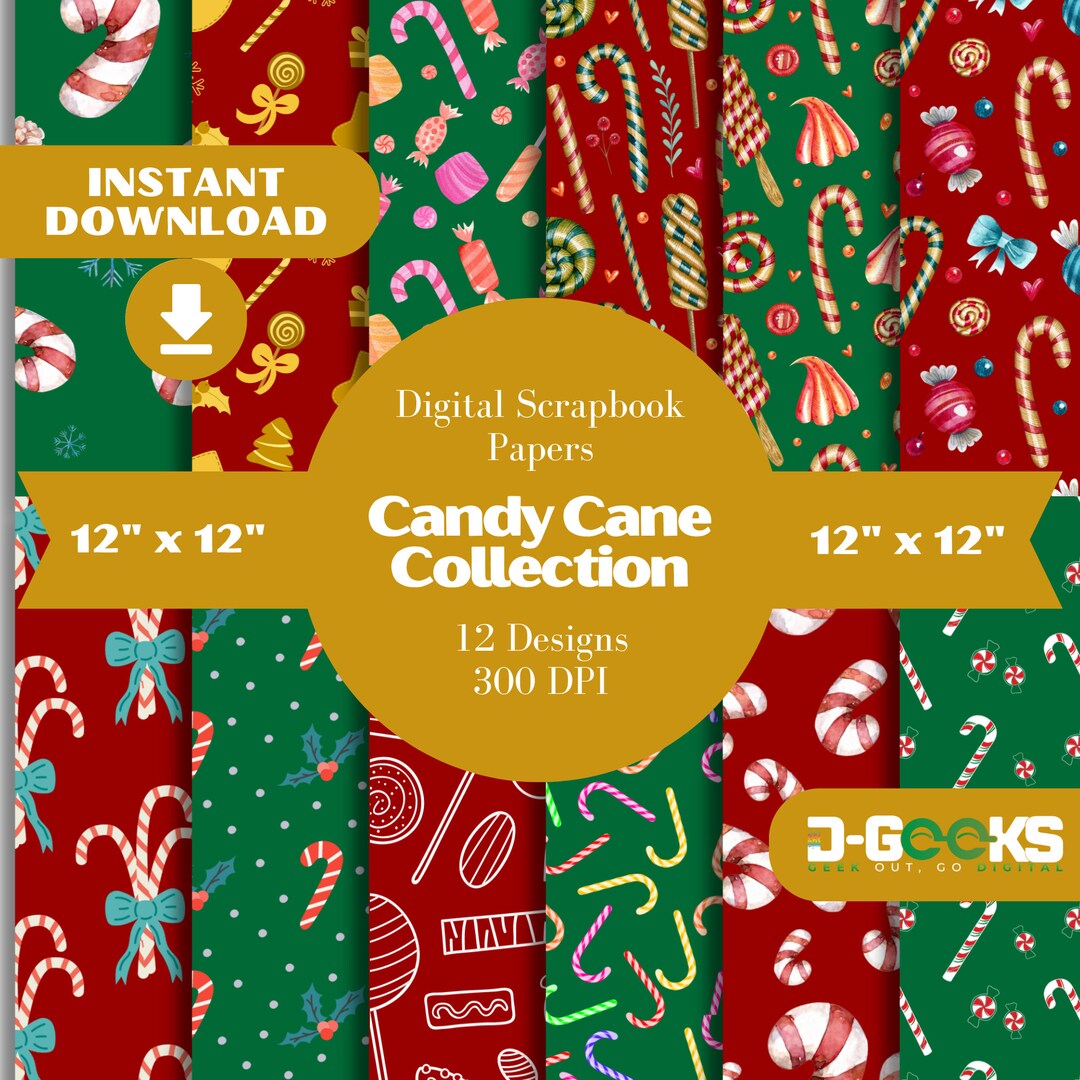 Candy Cane Design Christmas Digital Paper, Christmas Candies Clipart ...