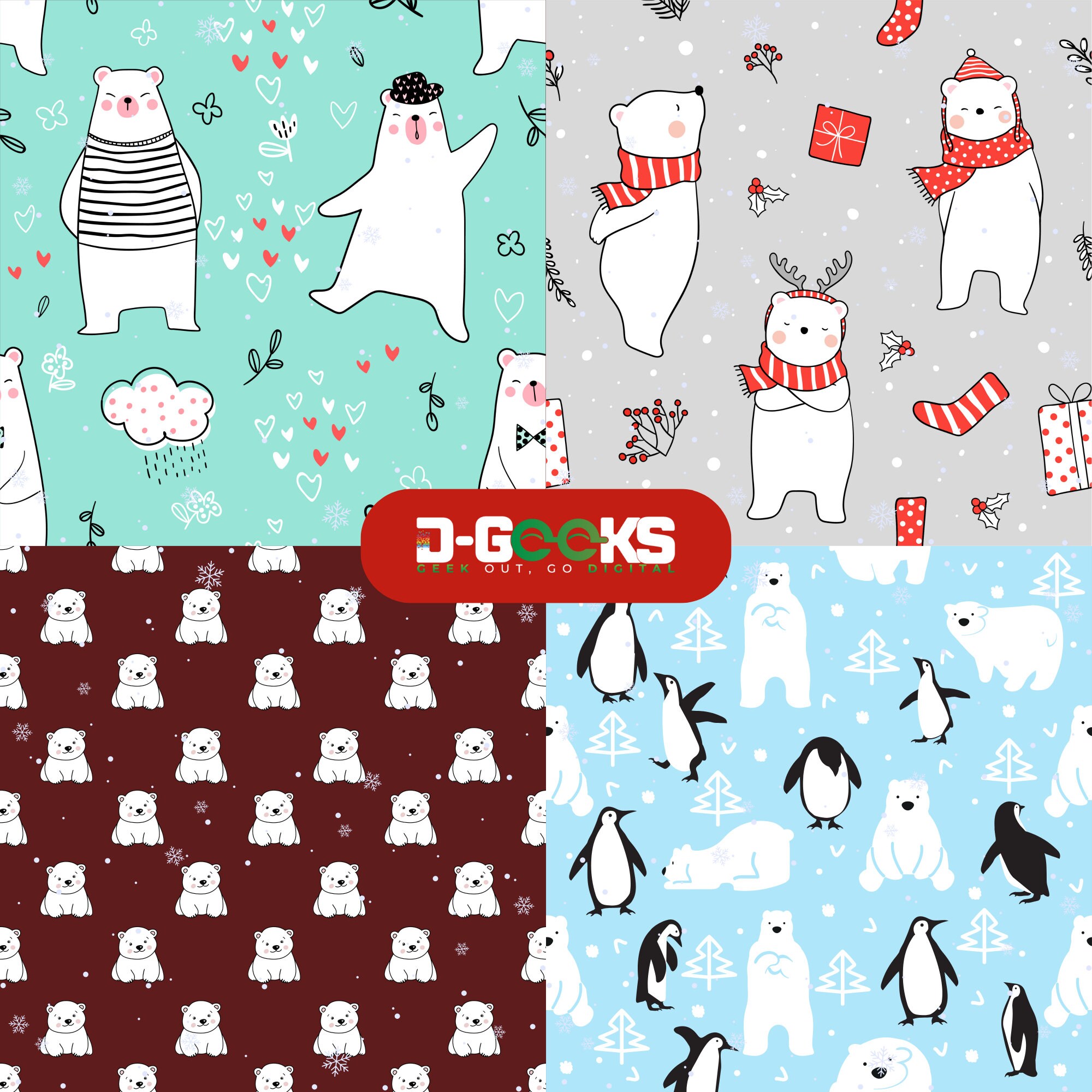 Winter Wonderland Polar Bear Digital Paper Pack: 12 Designs, 12"x12 ...