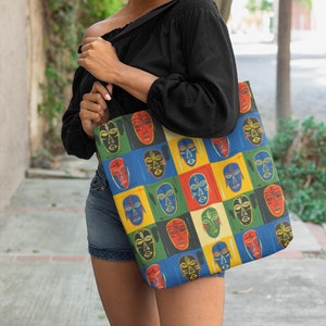 Afrocentric Masks Tote Bag Gift for Her | Pan African Art Reusable Tote ...