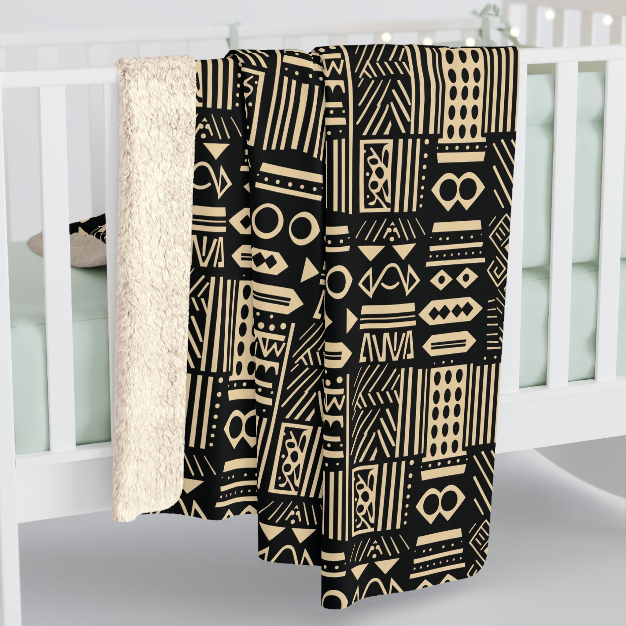 Mud-cloth Décor| Mudcloth Sherpa Fleece Blanket | African Print Throw ...