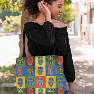 Afrocentric Masks Tote Bag Gift for Her | Pan African Art Reusable Tote ...