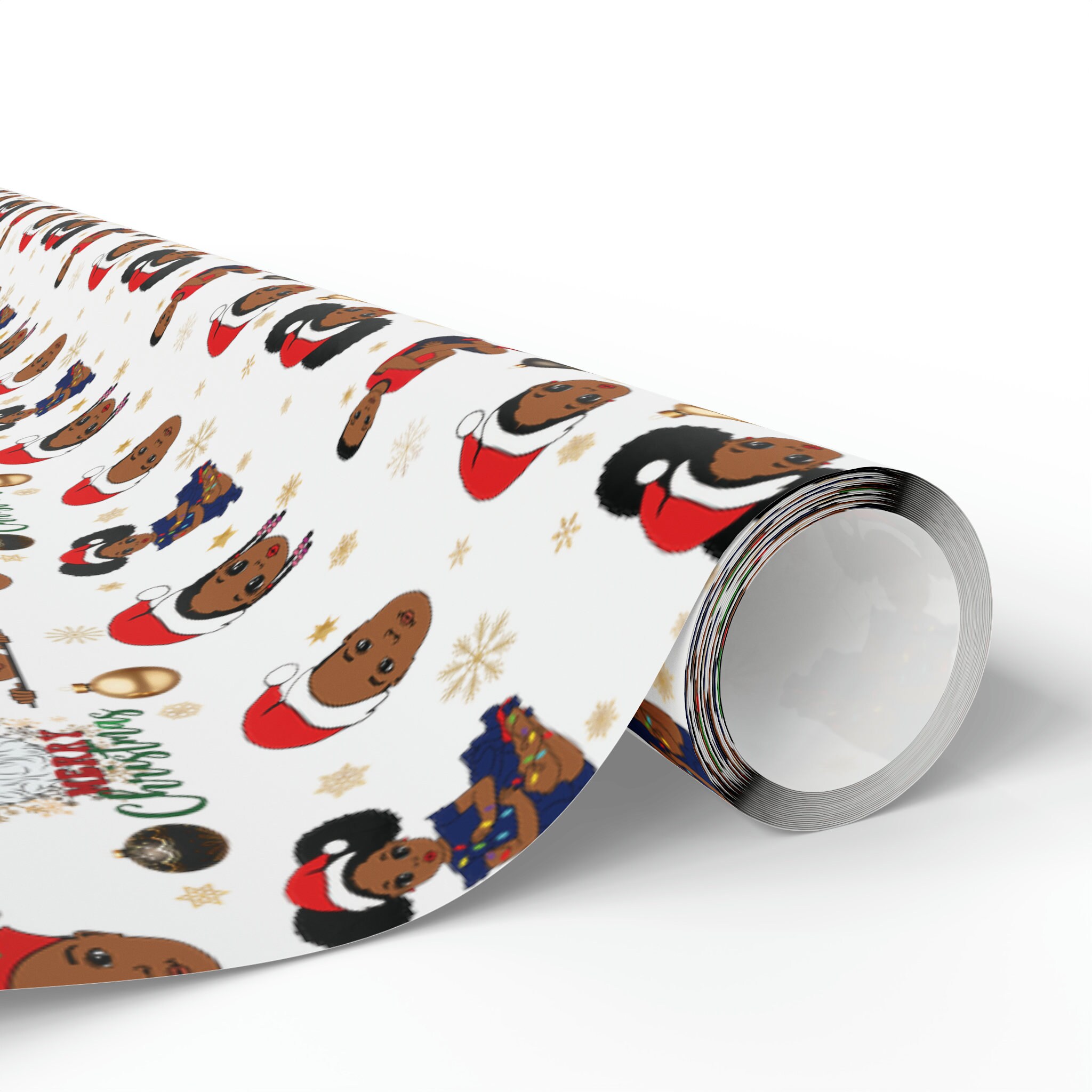 African American Wrapping Paper Cute Black Santa and Kids Christmas ...
