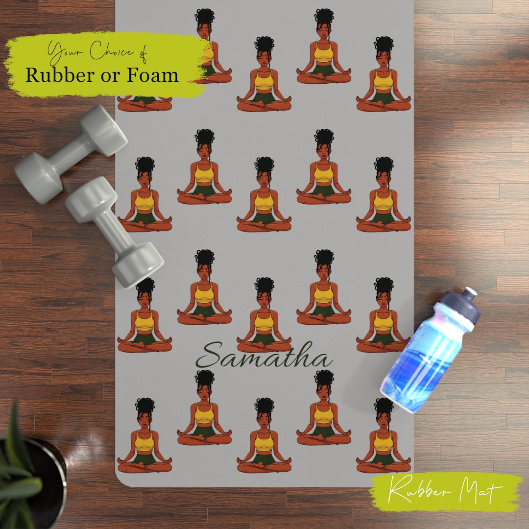 Custom Black Woman Yoga Mat| Personalized African American Pilates ...