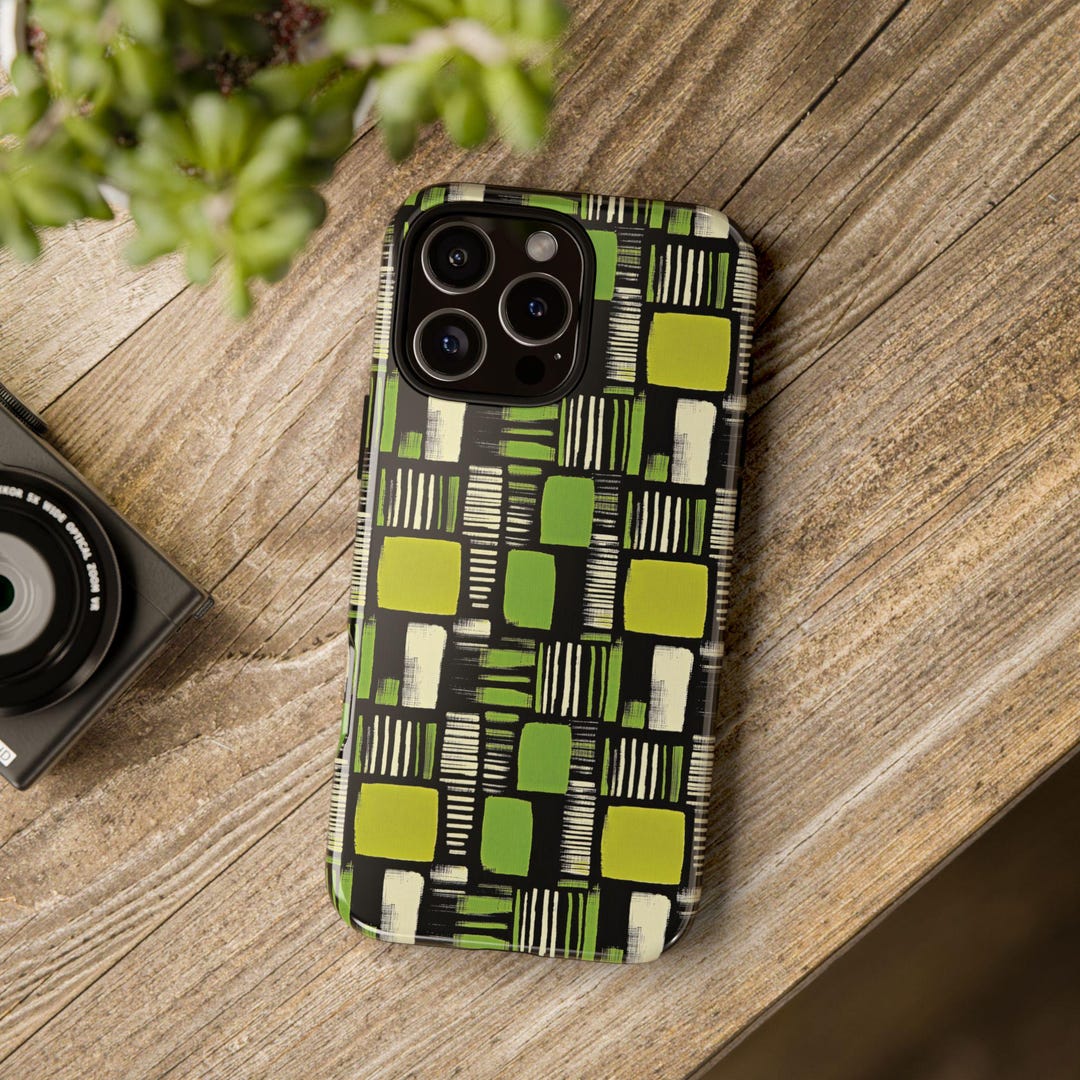 Lime Green African Mud Cloth Phone Case iPhone 16, 15 Samsung S25, S24 ...