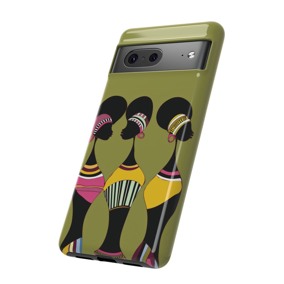 Modern Afrocentric Feminine Black Woman in Pink & Sage Green Phone Case ...