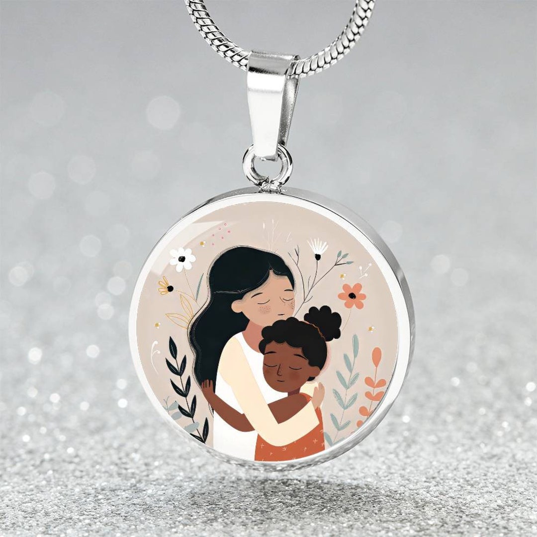 Biracial Mother & Daughter Pendant Gift 4 Mom | Engraved Multi-racial ...