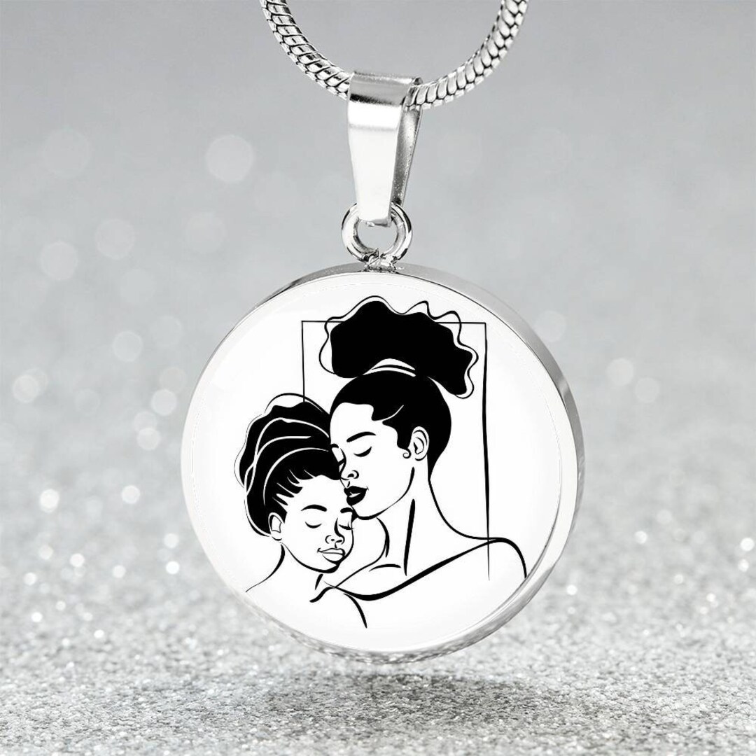 Mom and Me Ethnic Mother & Child Necklace | Engraved Brown Black Family ...