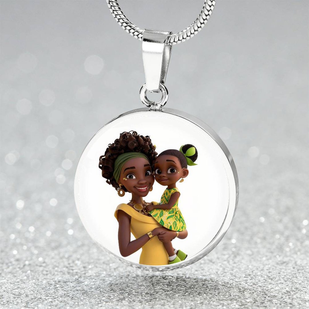 Cute African American Mother & Daughter Necklace | Engraved Brown Black ...