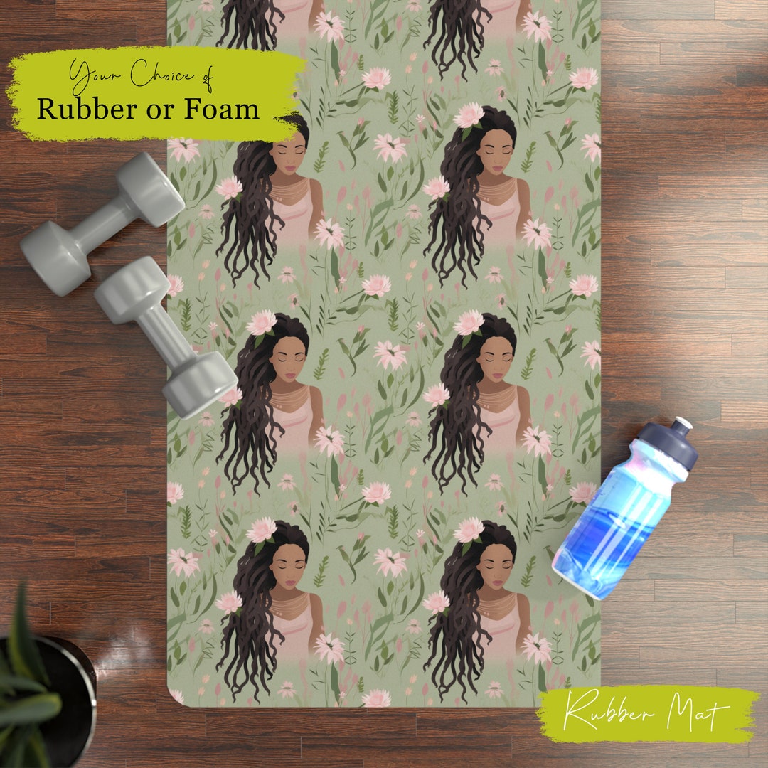 Black Woman Pink & Sage Green Meditation Mat| African American Pilates ...