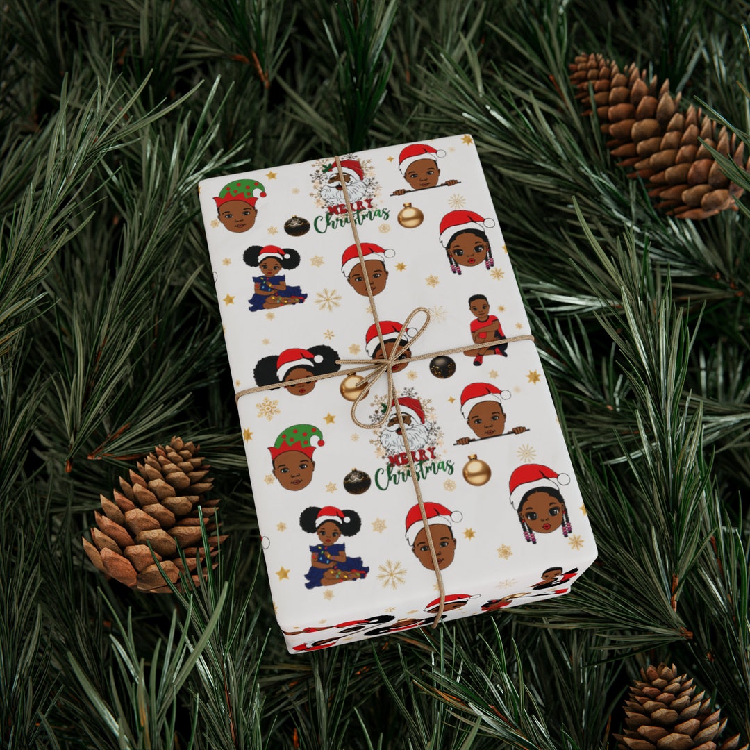 African American Wrapping Paper| Cute Black Santa and Kids Christmas ...