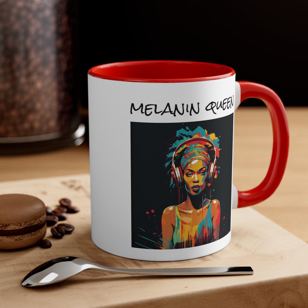Personalized Black Woman Mug| Black Woman Headwrap Headphones Mug ...