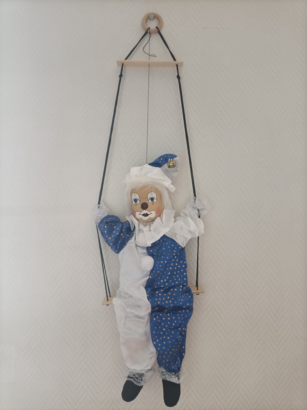 French Old Porcelain Clown on Hanging Swing Collectible Toy Vintage ...