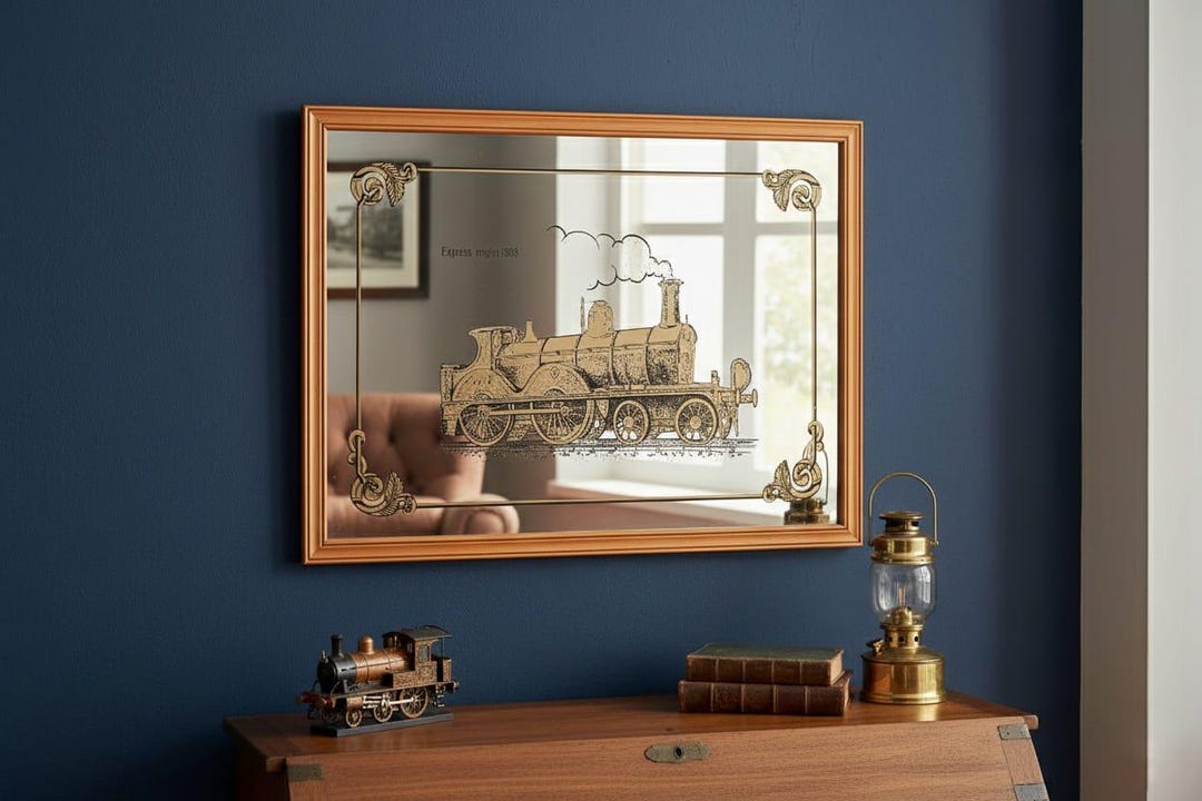 Large Vintage Locomotive Mirror "express Engine 1883" - Framed Retro ...