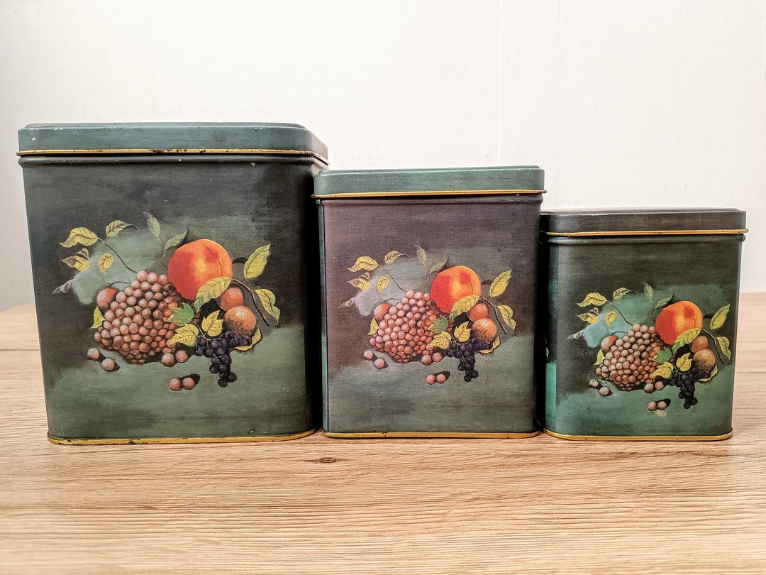 Set of 3 Stackable Retro Metal Boxes Vintage Metal Box Kitchen ...