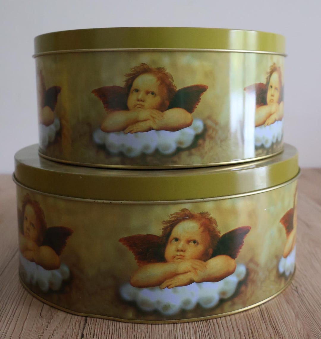 Round Metal Cookie Tins Round Tin Cans Nostalgia Tins Angels Vintage ...