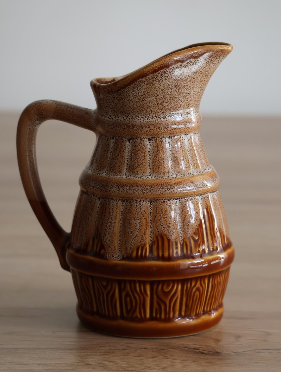 50cl Glazed Ceramic Pitcher With Beer Barrel Decoration Vintage French ...