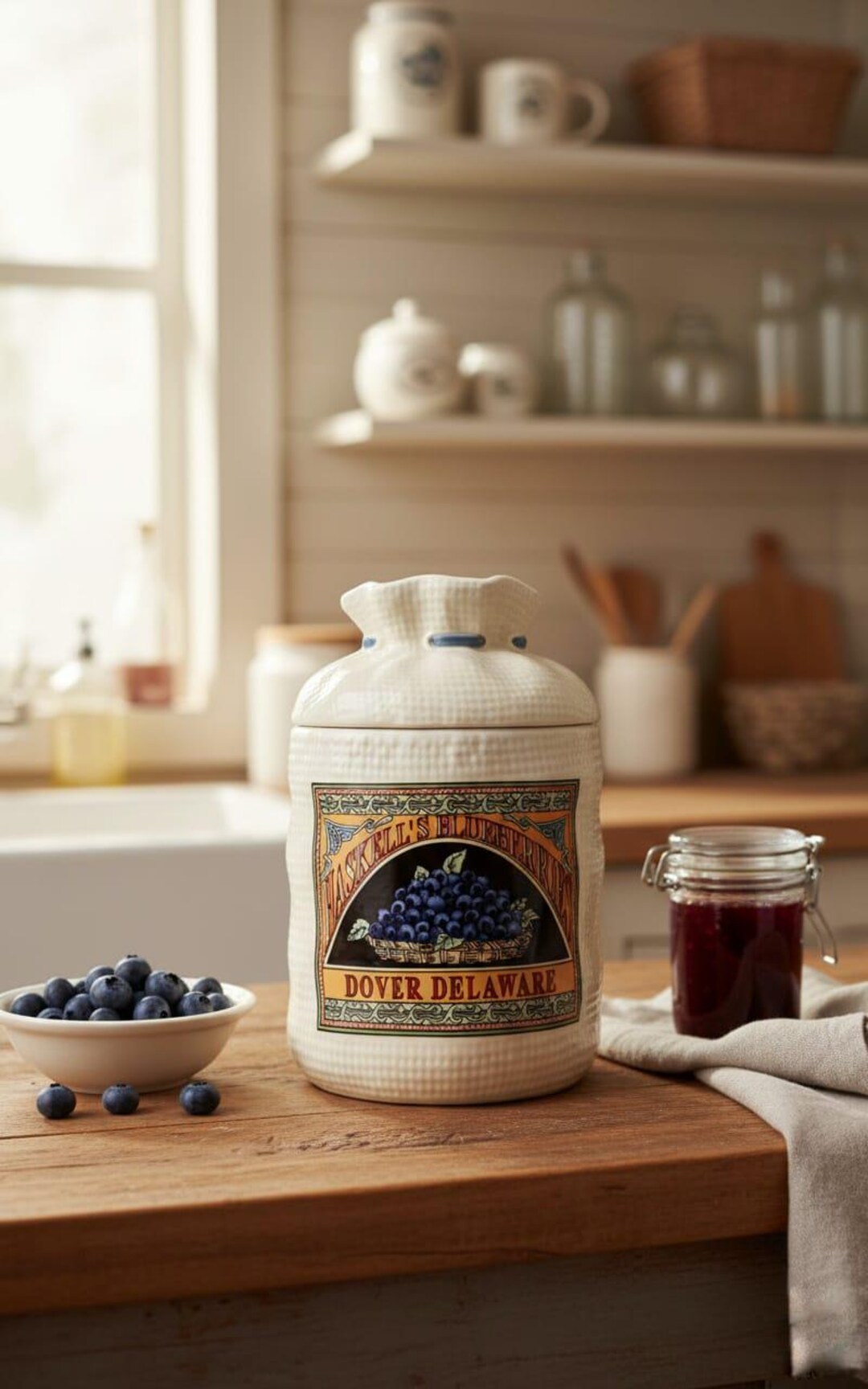 Vintage "haskell's Blueberries" Moonflower Market Cookie Jar - Ceramic ...